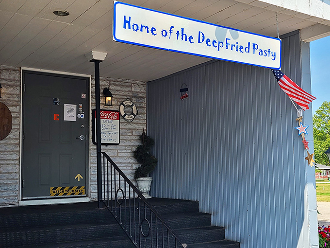 The "Home of the Deep Fried Pasty" sign tells you everything you need to know about priorities here.