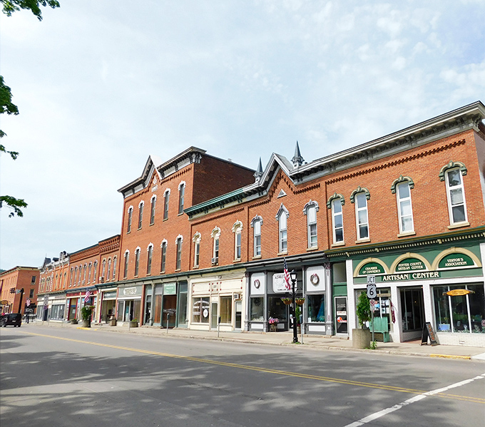 This charming streetscape feels like a Norman Rockwell painting decided to become three-dimensional and walkable.