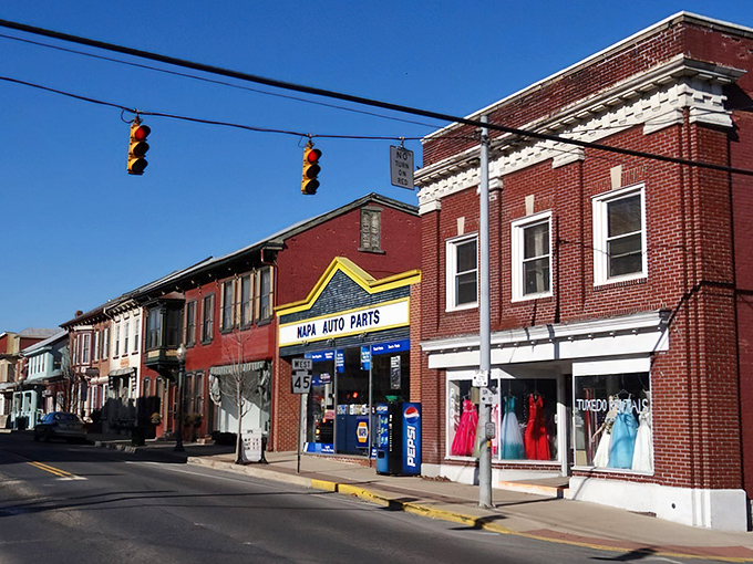 Market Street showcases Mifflinburg's timeless charm with its historic brick buildings, vintage storefronts, and those classic traffic lights that seem to say, "Slow down, enjoy the view."