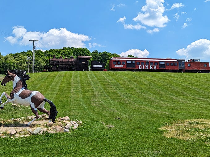 All aboard the flavor express! This vintage locomotive and bright red dining car create the most unexpected roadside feast spot in all of Ohio.