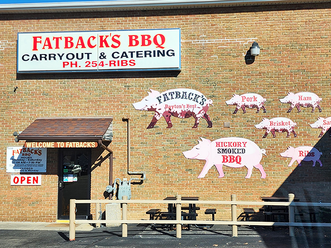 With its brick fa&ccedil;ade, playful pig silhouettes, and a proudly waving American flag, Fatback&rsquo;s BBQ stands as Dayton&rsquo;s true embassy for carnivores.