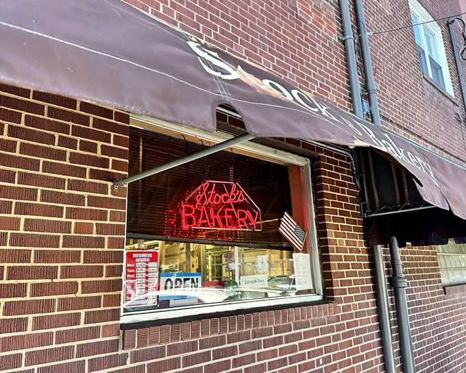 The unassuming brick fa&ccedil;ade of Stock's Bakery hides Philadelphia's sweetest secret. That neon sign is like a lighthouse guiding sugar-seeking souls to buttercake paradise.