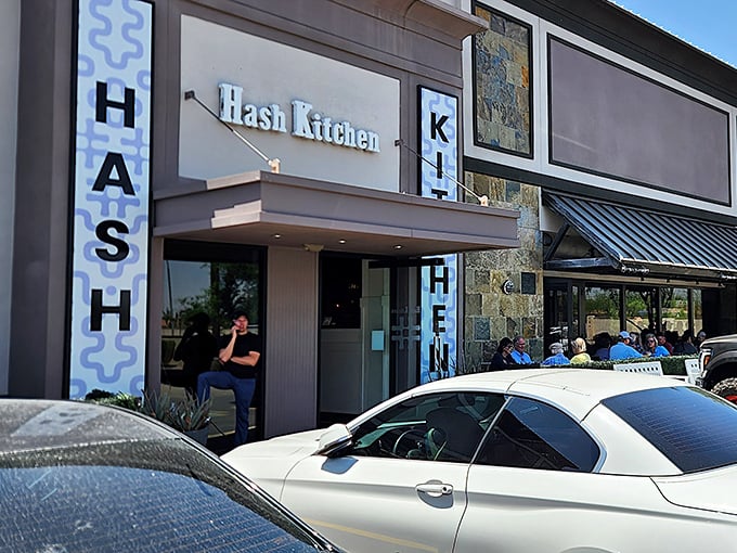 Hash Kitchen's exterior blends modern design with inviting warmth &ndash; proof that serious breakfast business happens behind these doors.