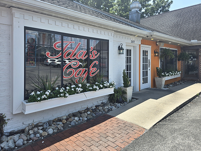The welcoming facade of Ida's Cafe beckons like an old friend, complete with cheerful flower boxes and that iconic red script signage. Lancaster's breakfast paradise awaits!