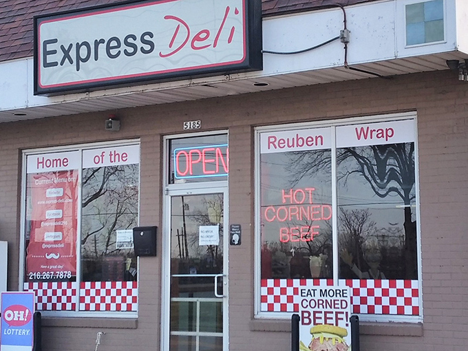 The unassuming storefront that houses sandwich greatness. That red and white checkered trim isn't just decoration&mdash;it's a bat signal for sandwich lovers everywhere.