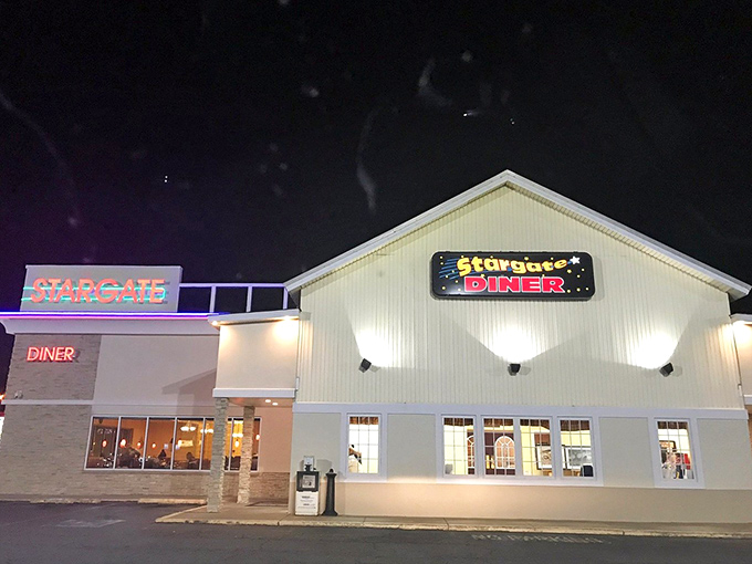 By night, the illuminated Stargate Diner sign transforms into a culinary lighthouse, guiding hungry travelers toward a universe of home-cooked possibilities.