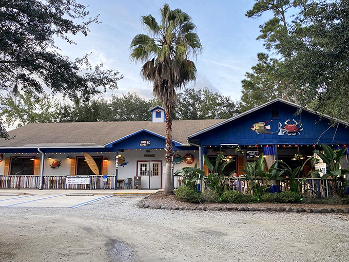 The blue facade isn't just a name&mdash;it's a promise. This unassuming Jacksonville treasure stands ready to transform your seafood expectations under the watchful gaze of a Florida palm.
