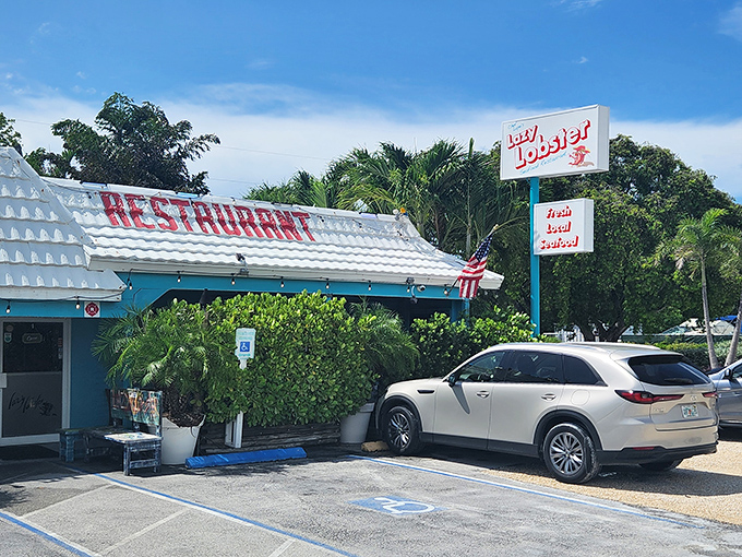Bathed in Florida sunshine, Lazy Lobster&rsquo;s turquoise facade and old-school charm make it a Key Largo classic for seafood lovers.