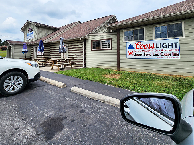 The unassuming exterior of Jimmy Joy's proudly declares its status as "Western Maryland's Crab Headquarters" – a bold claim that the kitchen happily backs up.