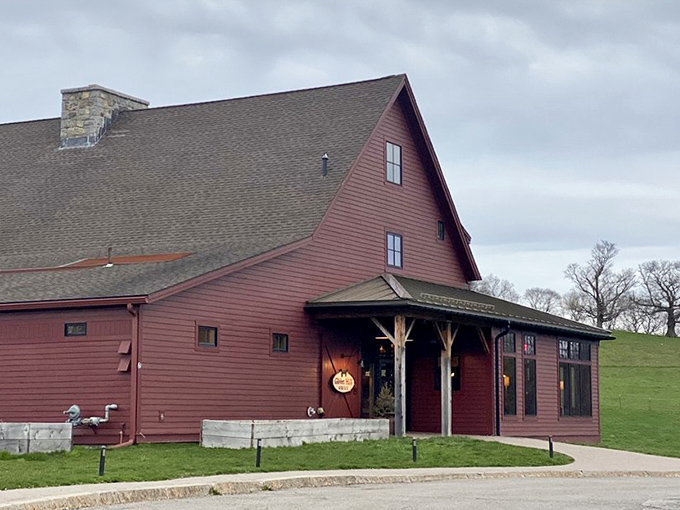 Another angle of the charming barn-turned-restaurant, where rustic New England architecture meets upscale dining in picturesque Groton.