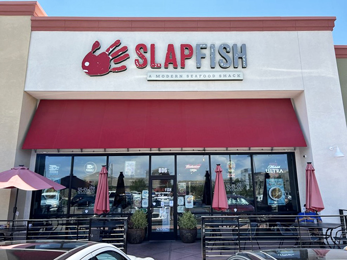 Like finding an oasis in the desert, Slapfish's bright red awning signals seafood salvation for landlocked New Mexicans craving ocean-fresh flavors.