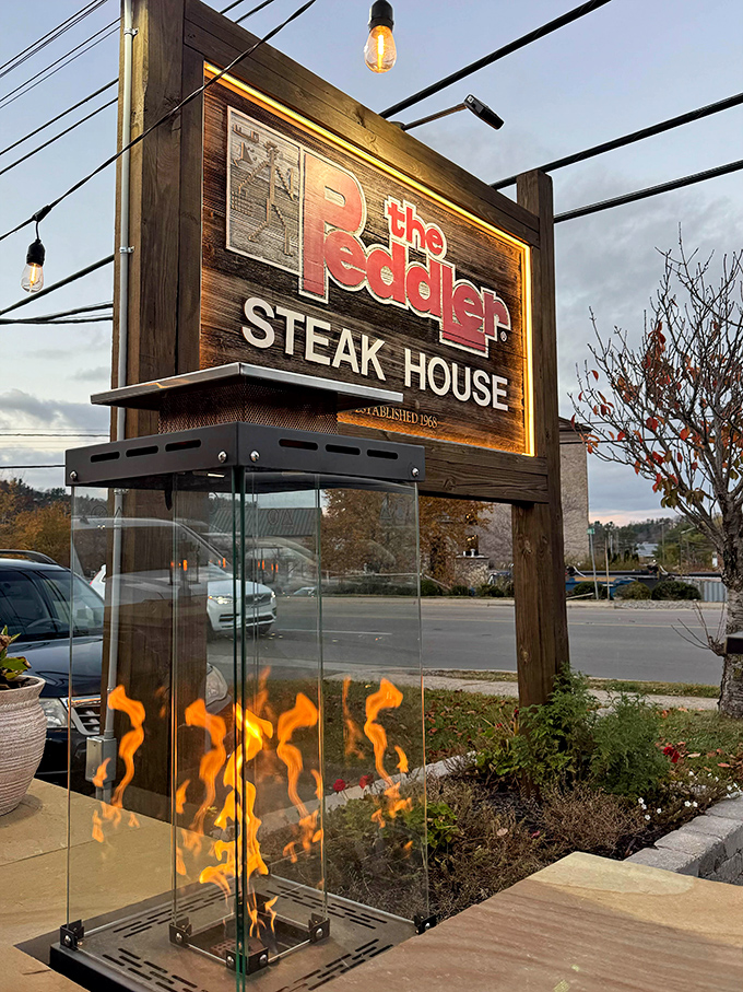 That glass-enclosed fire display out front? It's like a beacon calling meat lovers home through the mountain mist.