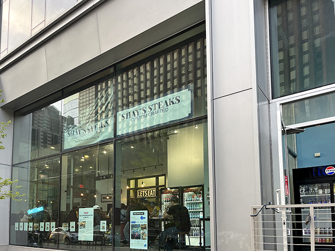 A closer view reveals Shay's elegant yet approachable exterior&mdash;where the words "recrafted" hint at the culinary reinvention waiting inside.