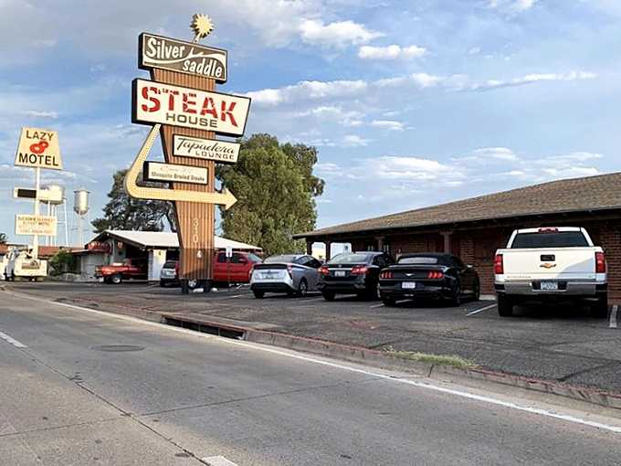 That retro sign isn't just nostalgic decoration &ndash; it's a beacon guiding hungry souls to beef nirvana.