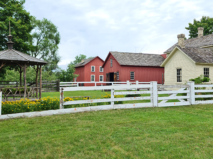 Classic Americana comes alive behind these white picket fences, where red barns and yellow farmhouses tell stories of Wisconsin's pioneering spirit.