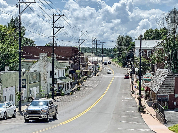 Main Street stretches before you like a Norman Rockwell painting come to life, where even the power lines seem to have small-town charm.