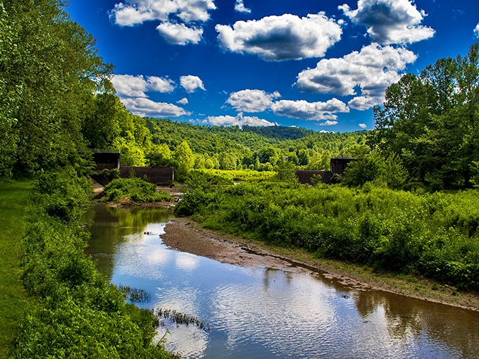 Mother Nature showing off her best work&mdash;crystal clear stream reflecting puffy clouds against an impossibly blue Pennsylvania sky. No filter needed for this screensaver-worthy scene.