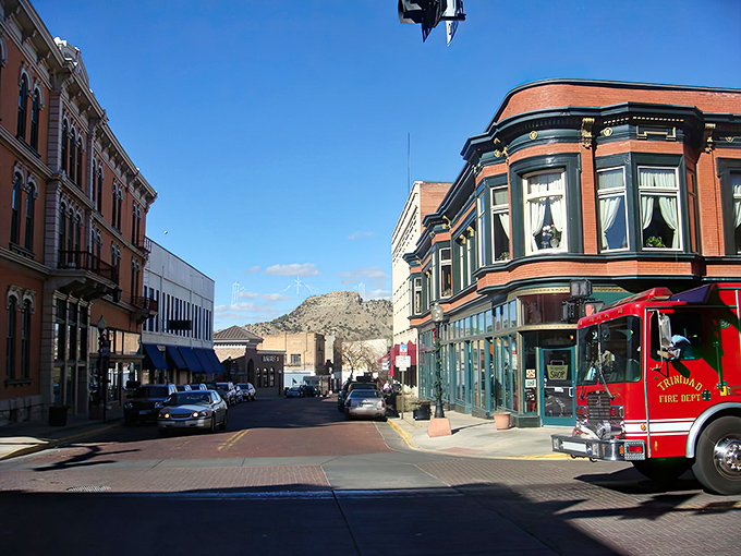 Downtown Trinidad feels like stepping into a Western movie set that's actually lived-in, complete with a fire truck ready for its cameo appearance.