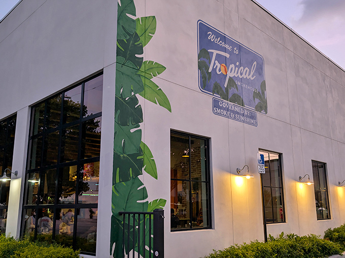 The clean white exterior of Tropical Smokehouse belies the flavor explosion waiting inside. Florida BBQ has found its architectural soulmate.