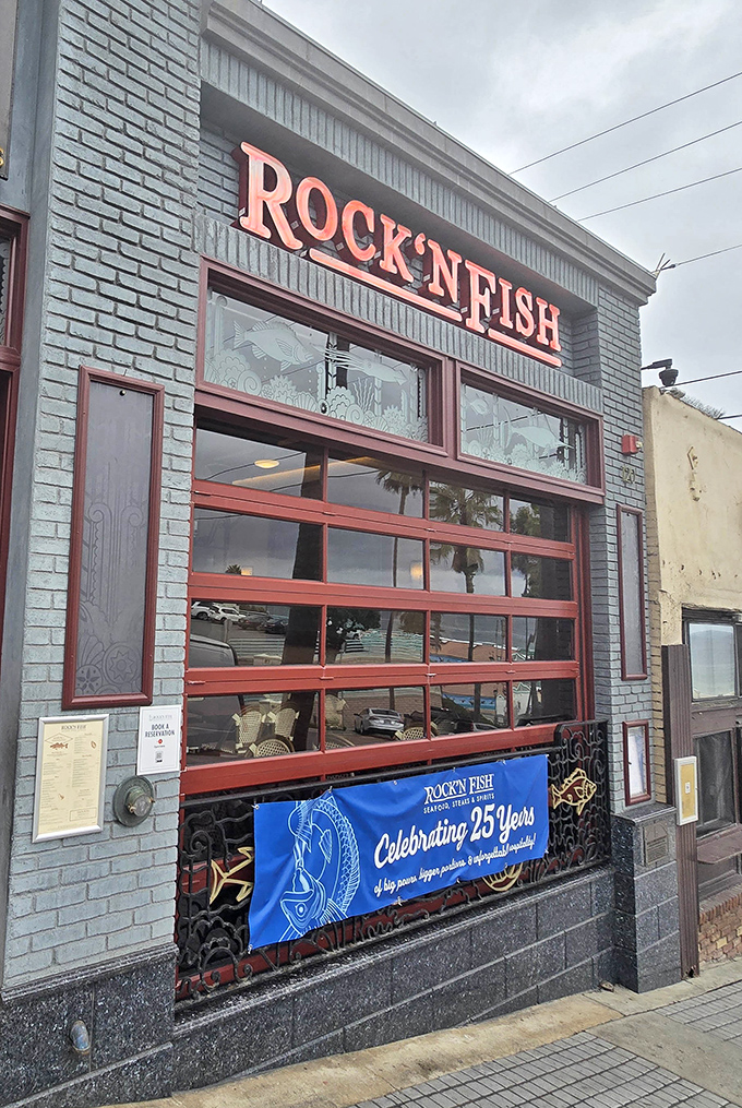 The iconic blue-painted brick exterior of Rock'N Fish stands out on Manhattan Beach's dining scene like a delicious beacon for seafood lovers.