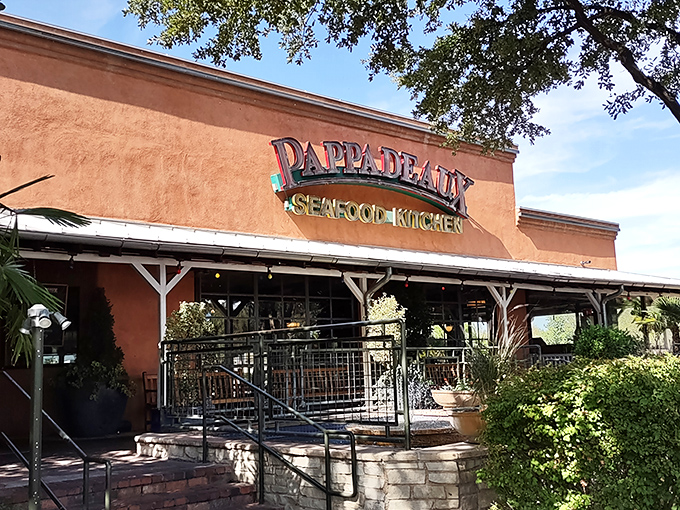 The terracotta-colored exterior of Pappadeaux stands like a mirage in the desert&mdash;a seafood oasis promising coastal treasures in landlocked New Mexico.