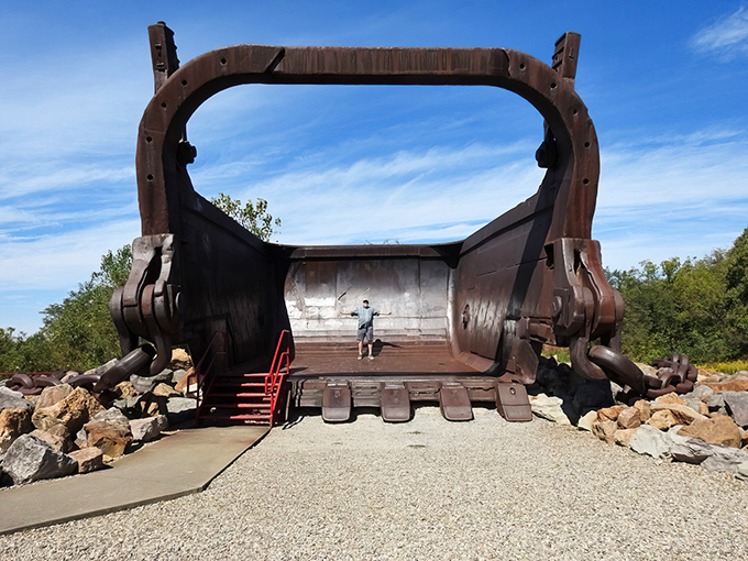 Standing before this rusted colossus, you can't help but feel like an ant at a giants' picnic. The Big Muskie Bucket dwarfs human visitors with industrial majesty.