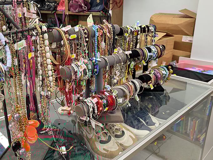 Jewelry displays that require patience and a good eye. Untangling these treasures is half the fun&mdash;the bargain price is just a bonus!