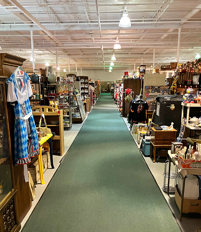 Another day, another aisle of possibility. The dress on display seems to be waiting for its second chance at a night on the town.