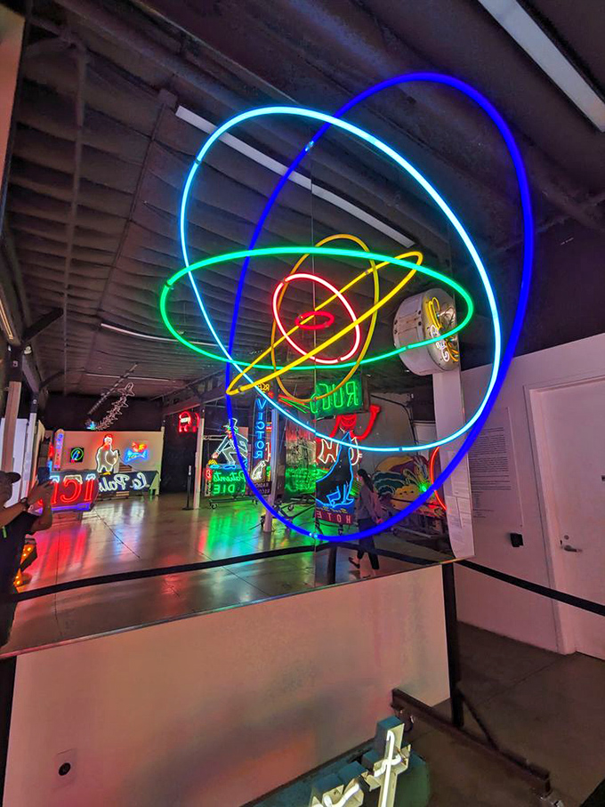 Electrons never looked so exciting! This atomic structure sculpture transforms physics into a psychedelic light show worthy of Pink Floyd.