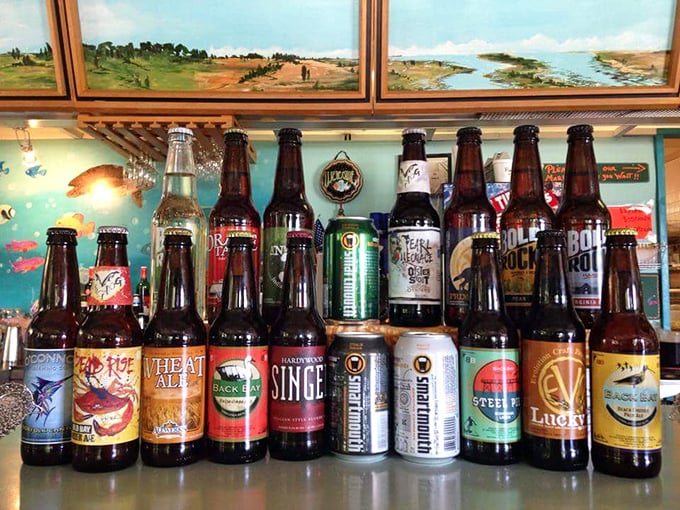 The craft beer lineup stands at attention like delicious soldiers ready for duty. Each bottle tells a story of hops, barley, and Eastern Shore evenings.