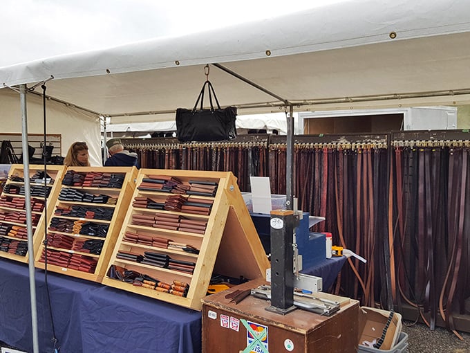 Leather goods heaven! Each belt tells a different story&mdash;from "I've been riding horses" to "I once attended a very wild concert."