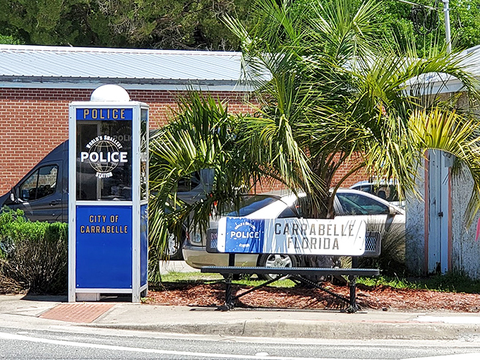 The accompanying bench offers a place to contemplate the big questions, like "How do they fit the coffee machine in there?"