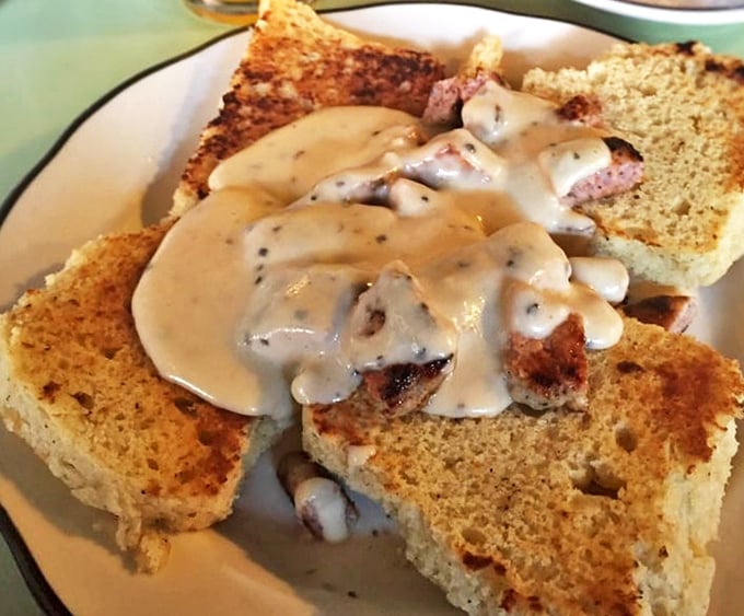 Biscuits and gravy: where Southern comfort meets Pennsylvania hunger. That creamy sauce blankets everything in breakfast bliss.