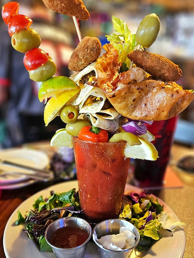 This isn't just a Bloody Mary&mdash;it's an entire appetizer course masquerading as a cocktail. The olive skewer alone deserves its own zip code.