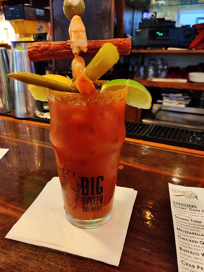 This Bloody Mary isn't just a drink&mdash;it's a meal with a cocktail permit. That shrimp garnish is practically doing the backstroke.