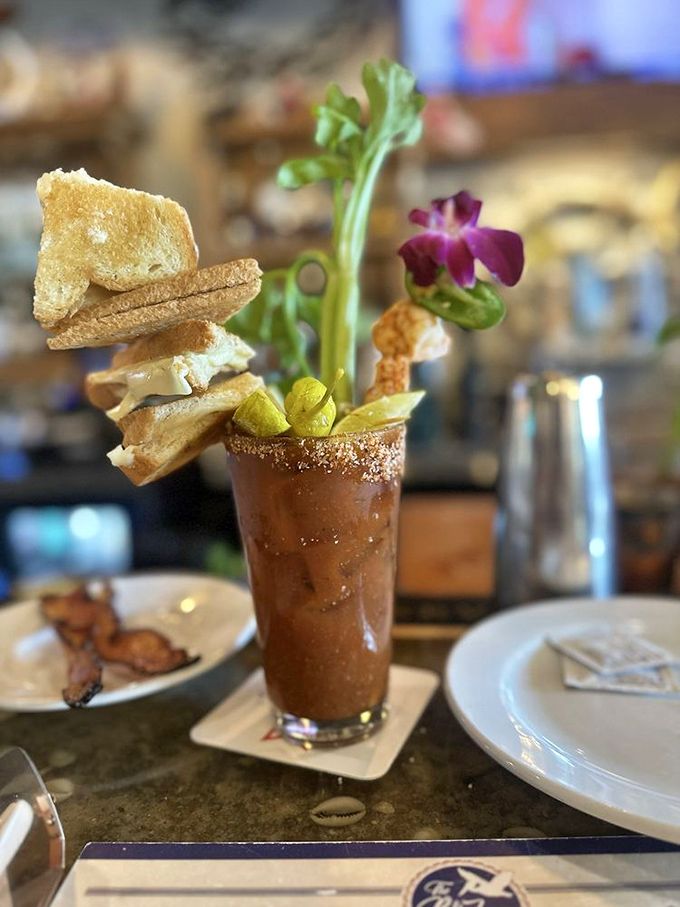 This Bloody Mary isn't just a drink, it's performance art. The garnishes alone deserve their own Instagram account and possibly representation.