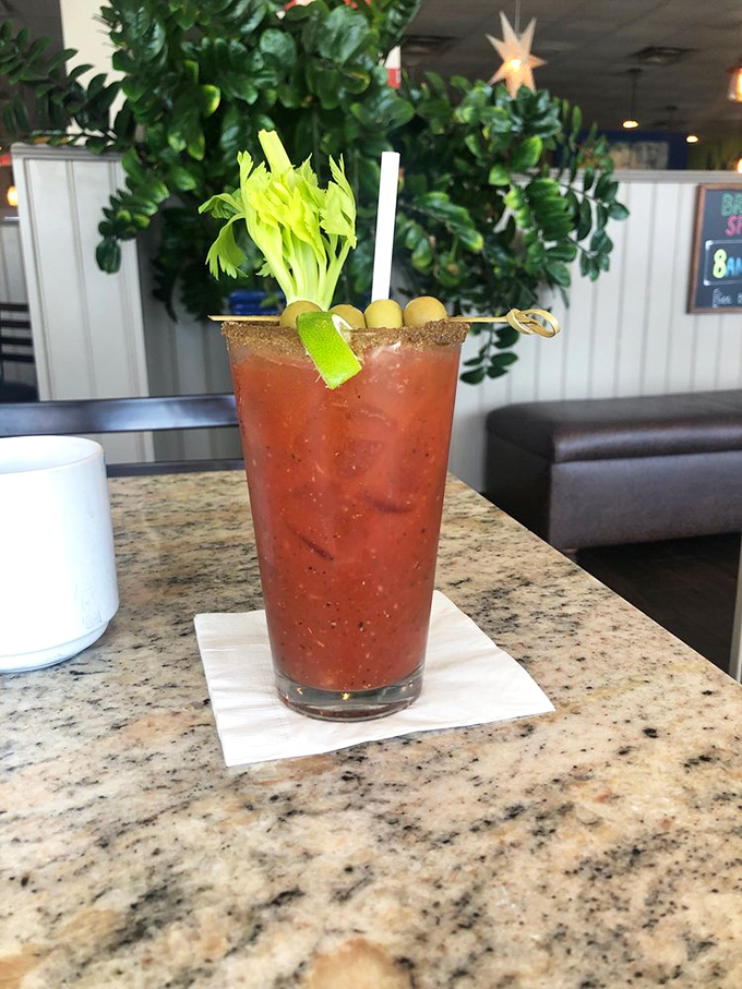 
Their Bloody Mary comes fully loaded like a Florida pickup truck&mdash;celery stalk antenna, olive satellites, and enough spice to wake up last night's regrets.