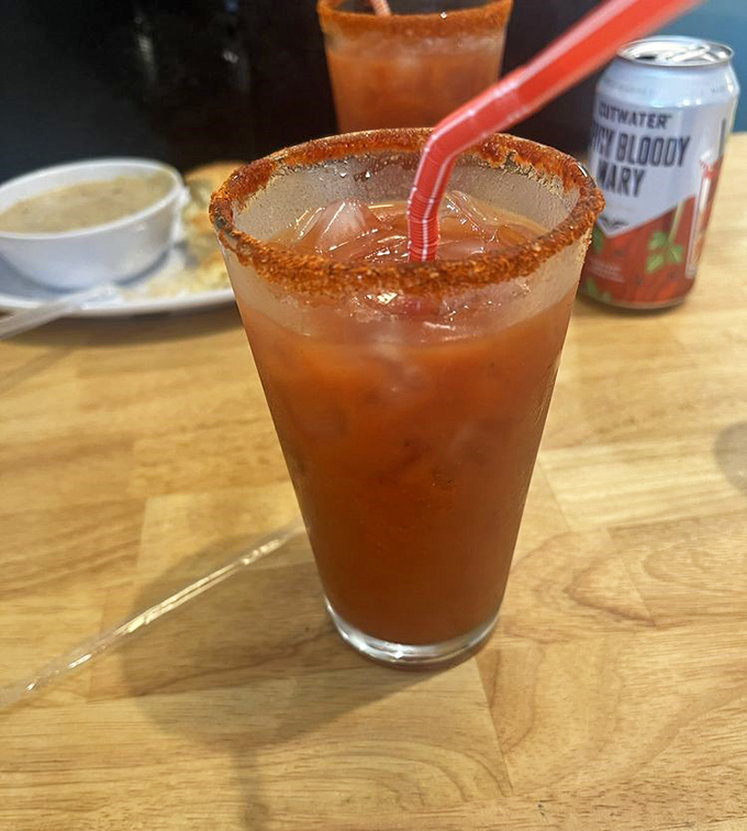 A Bloody Mary with attitude. That spiced rim isn't just decoration &ndash; it's a flavor explosion waiting to complement your BBQ feast.