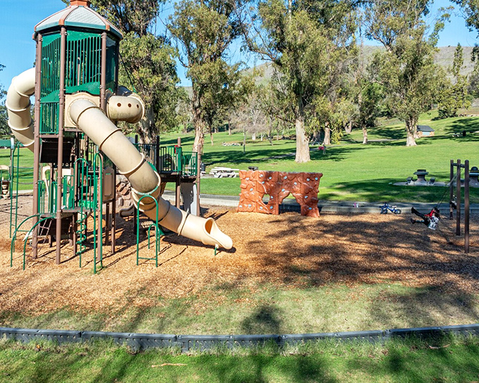 Blue Rock Springs Park provides playgrounds for the grandkids and serene green spaces for you. Multi-generational fun without multi-generational prices.