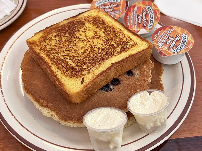 Blueberry pancakes thick enough to use as pillows, sweet enough to make your dentist rich and happy.