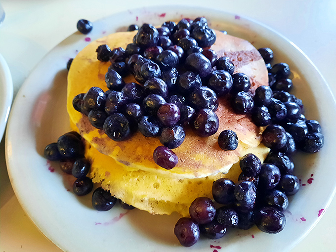 Blueberry pancakes that make you question why anyone bothered inventing other breakfast foods&mdash;golden discs of joy crowned with nature's perfect fruit.