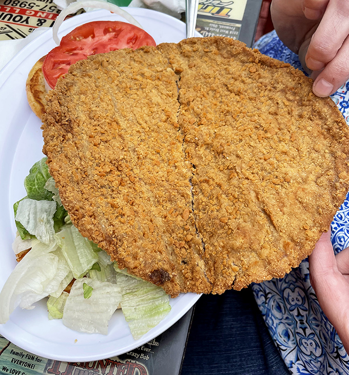 Breaded to golden perfection and spanning the entire plate! This veal cutlet doesn't understand the concept of "portion control," and we're perfectly fine with that.