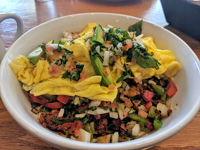 This breakfast bowl isn't just food, it's architecture&mdash;a skyscraper of eggs, veggies, and protein that makes other breakfast bowls look like they're not even trying.
