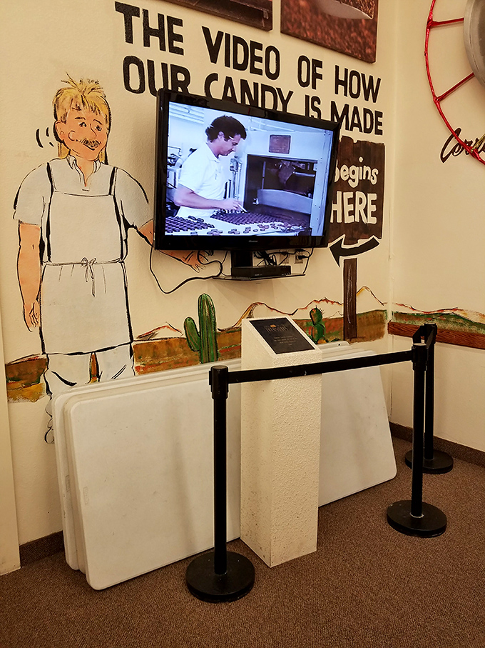 The candy-making video station – where visitors learn the secrets behind the magic, like finding out how David Copperfield does his tricks, but with more chocolate.