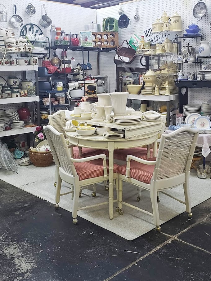 A dining set staged so perfectly you half expect to be invited for tea. Those cane-backed chairs have stories to tell.