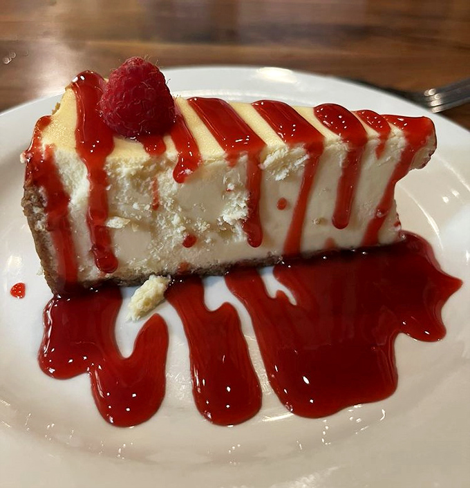 This cheesecake with raspberry sauce isn't just dessert&mdash;it's the grand finale your taste buds have been waiting for all evening.