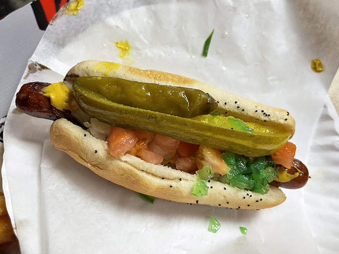 Loaded Chicago-style with all the fixings, this hot dog brings Windy City flavor to Miami, complete with that signature oversized sport pepper glory.