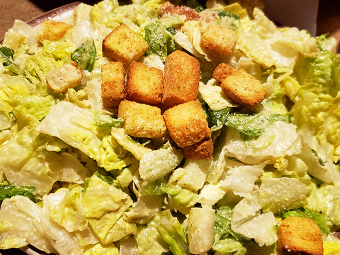 A Caesar salad that Julius himself would approve&mdash;crisp romaine, perfectly seasoned croutons, and a dressing that strikes the ideal balance of creamy and tangy.