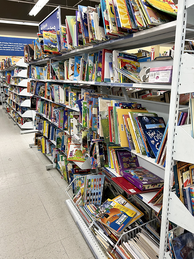 The children's book section: where beloved stories find new homes and parents discover that reading adventures shouldn't require a second mortgage.