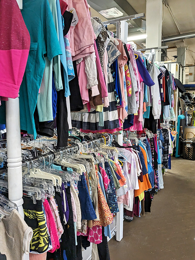 The children's clothing section bursts with color and potential, where growing kids can find next season's wardrobe without growing the family debt.
